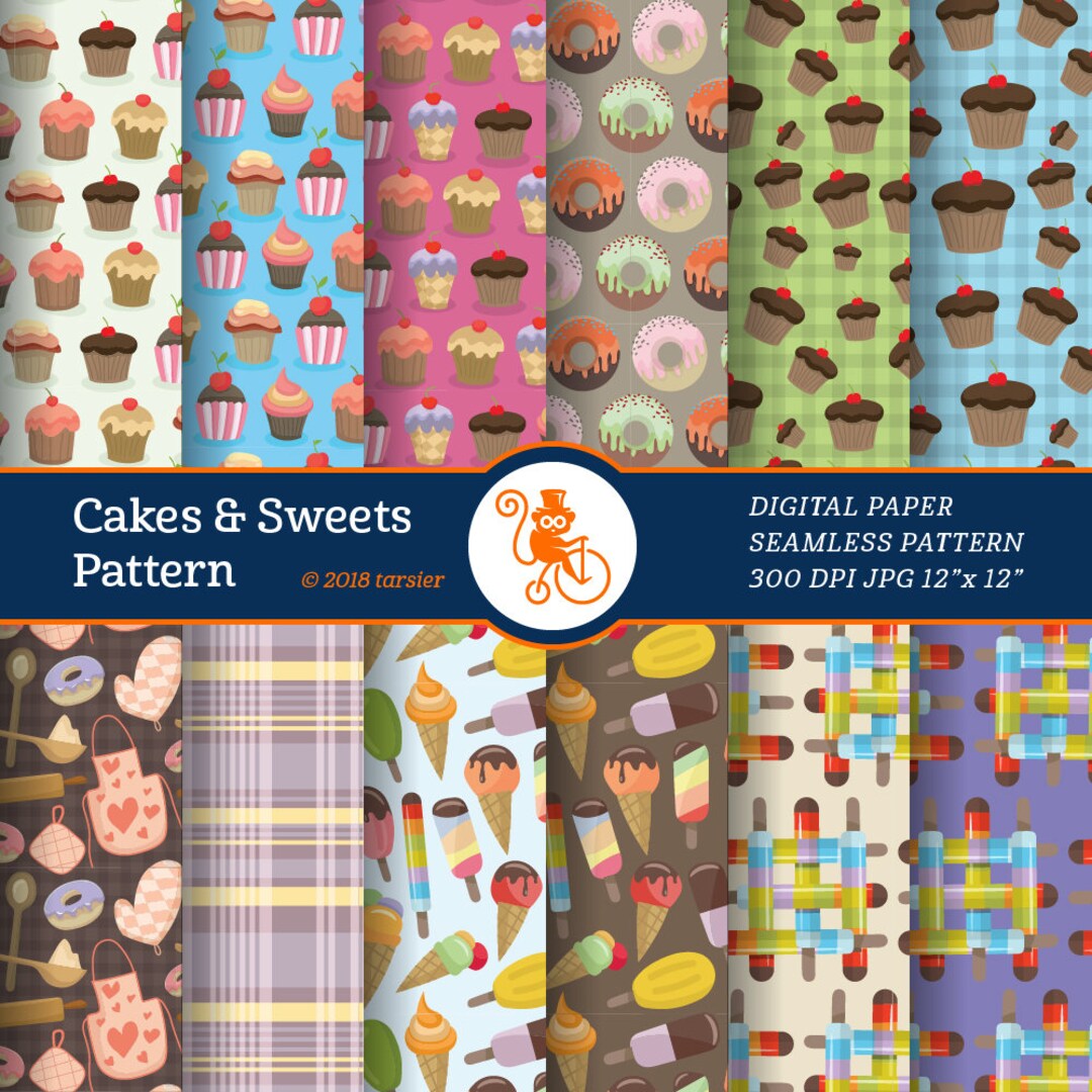 Cakes and Sweets Digital Paper, Clipart and Papers Kit, Instant ...