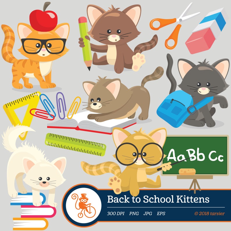 Back to School Kittens Clip Art, Vector, Graphics, Digital Clip Art ...
