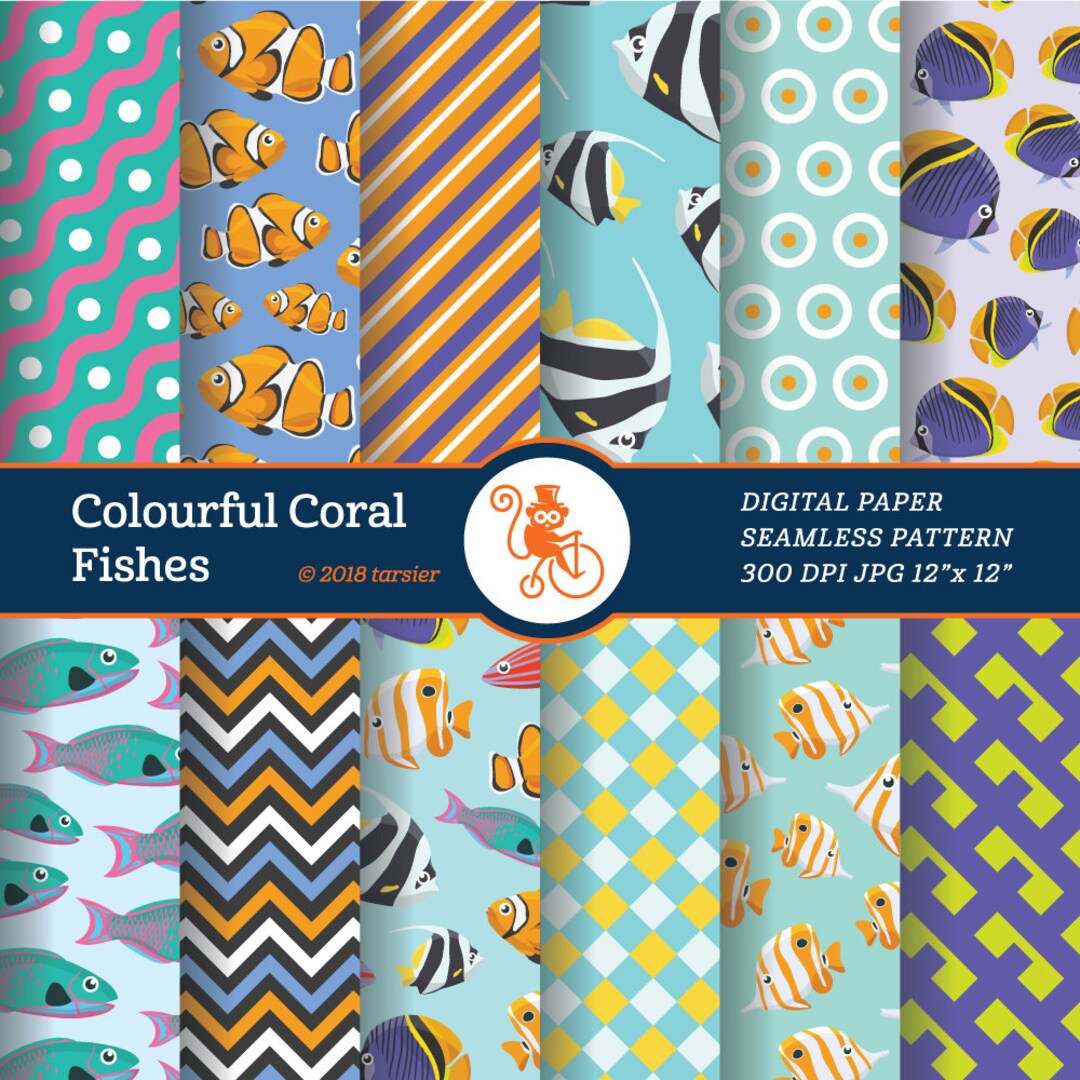 Colorful Coral Fish Digital Paper, Fish Clip Art Images, Vector ...