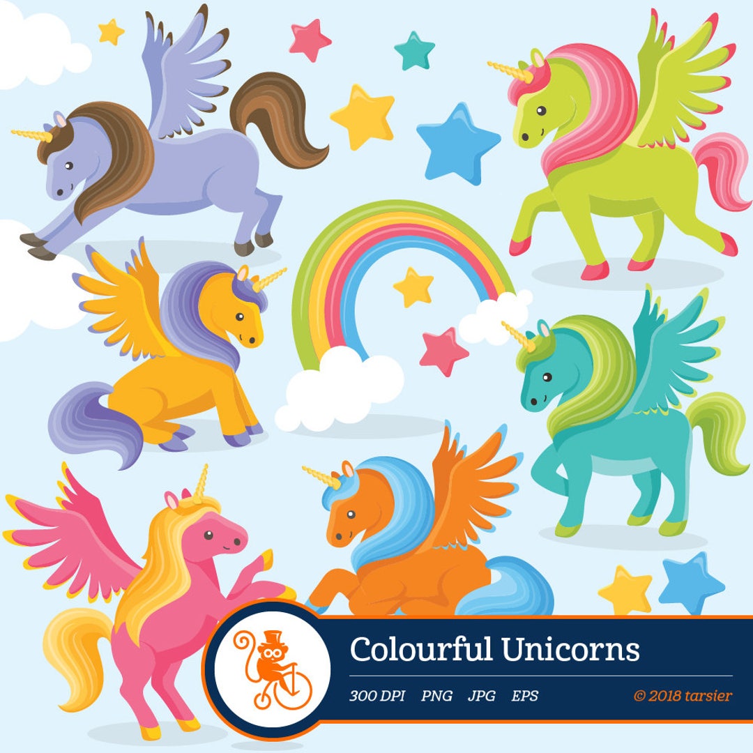 Colorful Unicorns Clipart, Baby Unicorn Clipart, Unicorns Vector ...