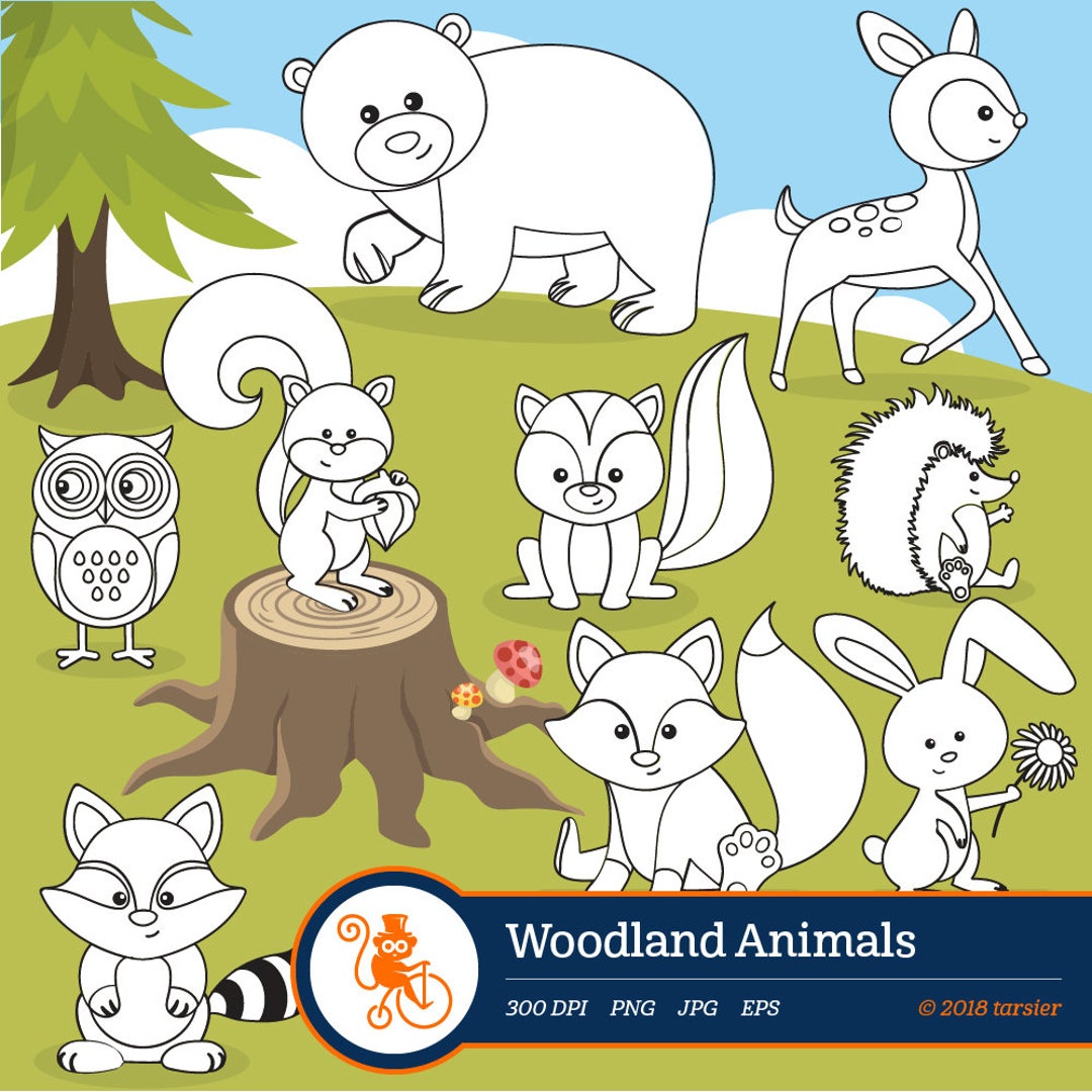 Woodland Animals Digital Stamp, Forest Friends Animal, Royalty Free and ...