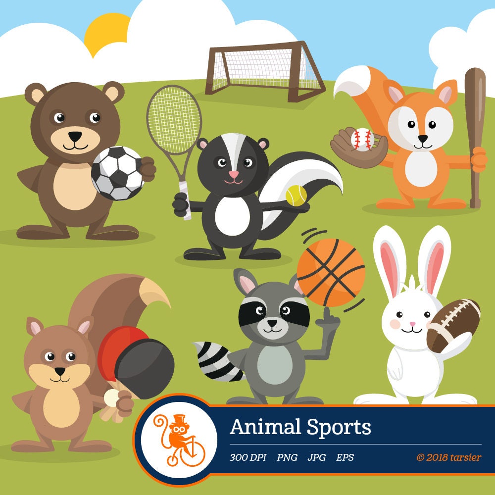 Animals Sports, Woodland Animal Vector, Graphics, Digital Clip Art ...
