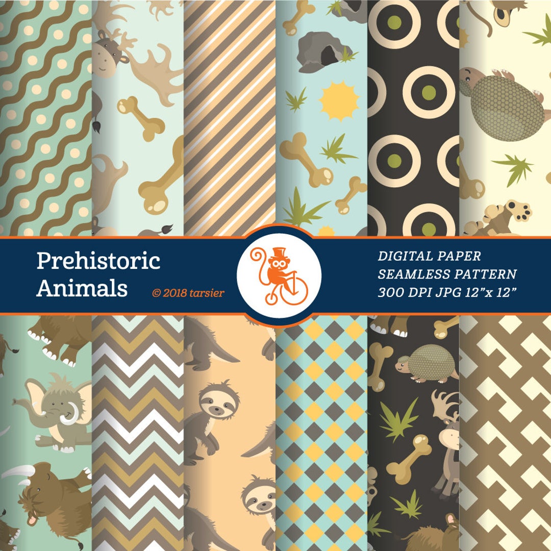 Prehistoric Animals Digital Paper, Commercial Use, Scrapbook Papers ...