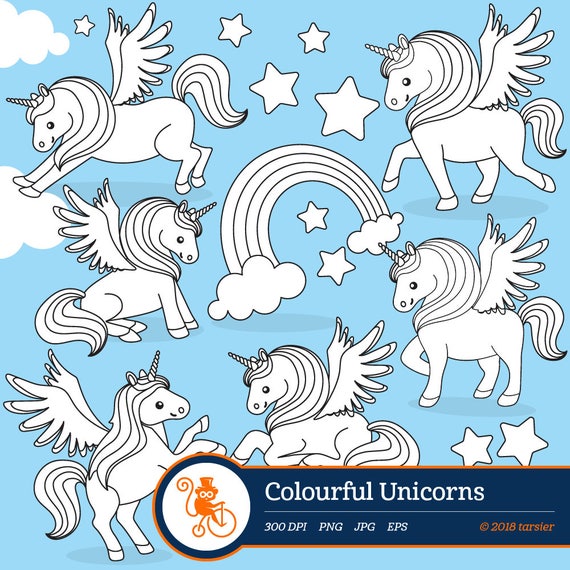Colorful Unicorns Digital Stamp Baby Unicorn Clipart | Etsy