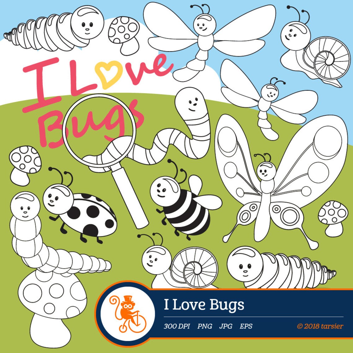I Love Bugs Digital Stamp, Bugs Digital Stamp, Vector, Graphics ...