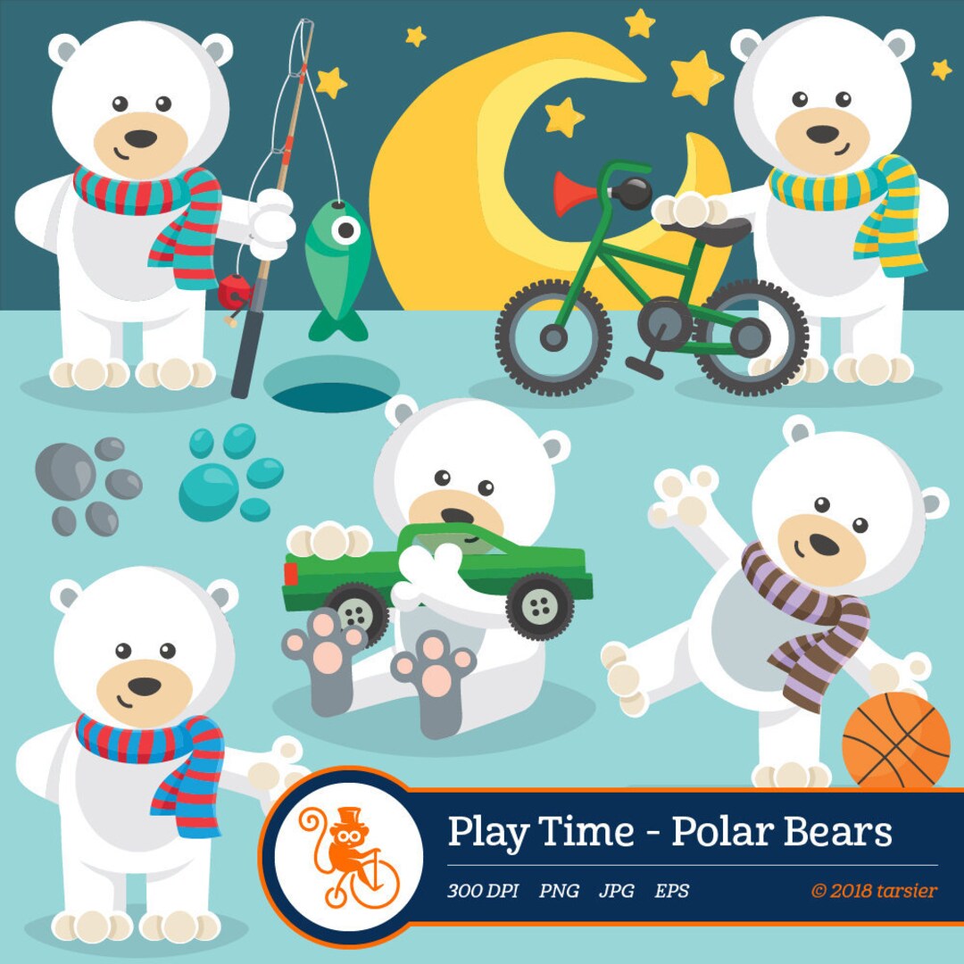 Play Time Polar Bears Clipart, Bear Vector, Animal Clip Art, Graphics ...