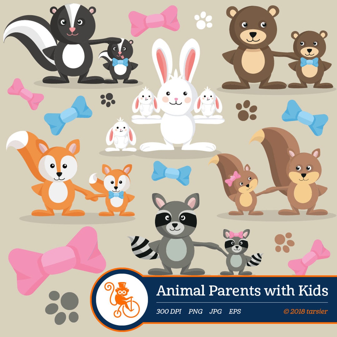 Animal Parents With Kids Clip Art, Family Clipart, Woodland Animal ...