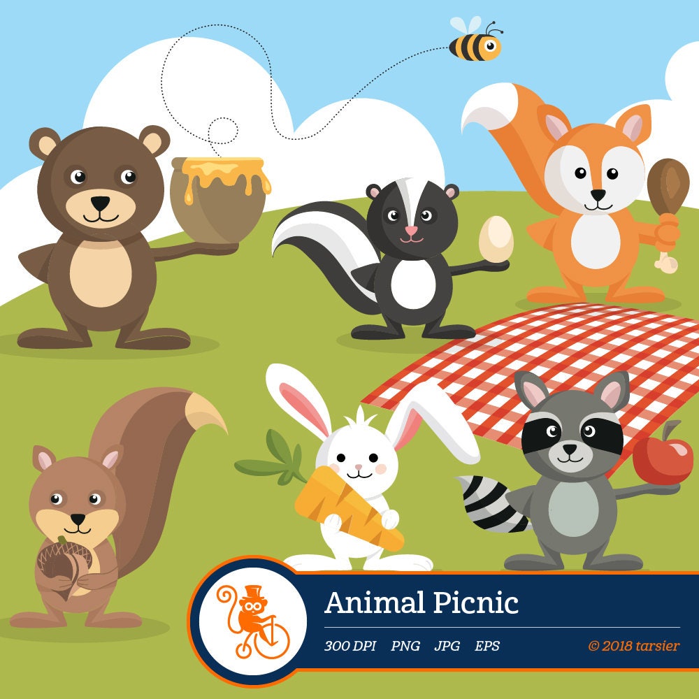 Animal Picnic, Woodland Animal Vector, Graphics,digital Clip Art ...