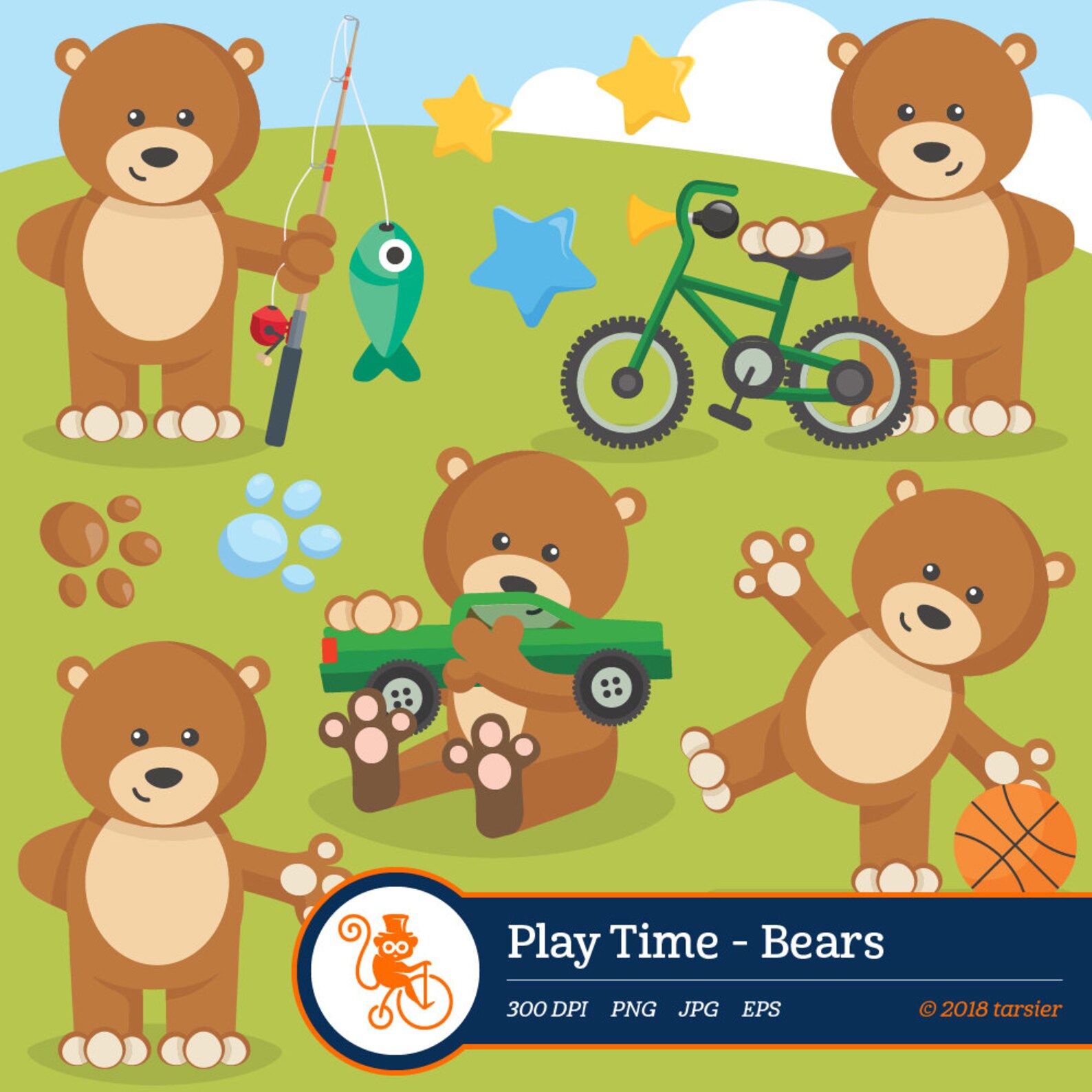 Play Time Bears Clipart, Bear Vector, Animal Clip Art, Graphics ...
