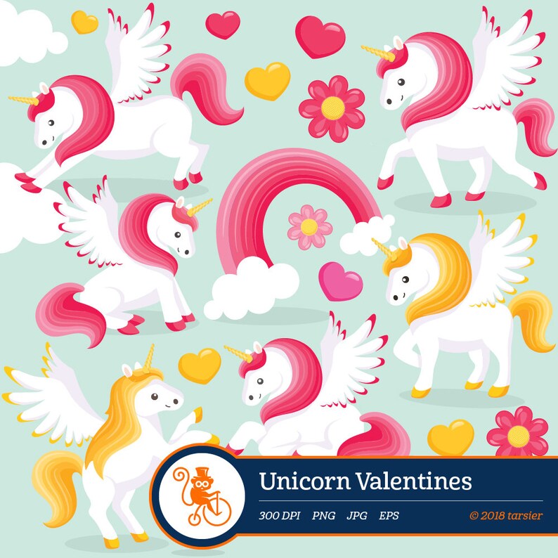 Unicorns Valentine Clipart, Valentine's Day Clipart, Vector Graphics ...