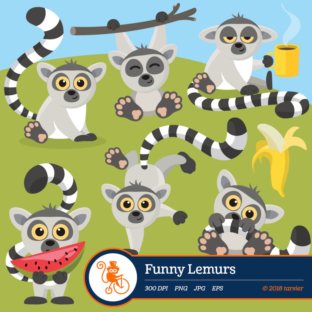 Funny Lemurs Clipart, Safari Animal, Woodland Clipart, Vector Graphics, Digital Clip Art ...
