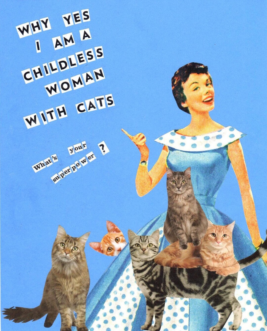 Original Art Feminist Analog Paper Collage Matted 11x14, 'superpower ...