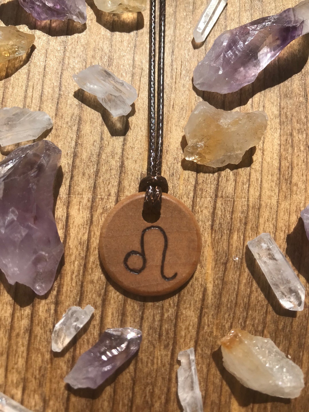 Zodiac Astrology Sign LEO Wood Burned Charm Necklace / Pyrography ...