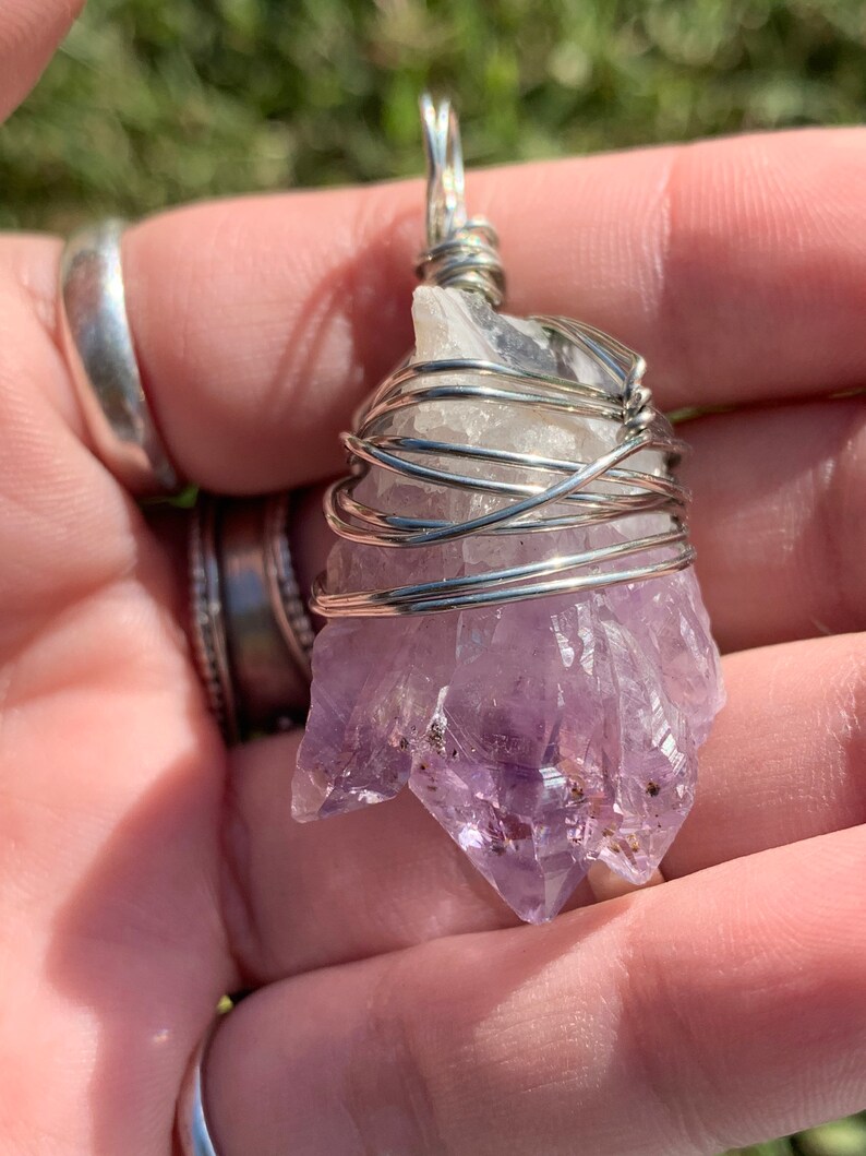 Wire Wrapped Amethyst Cluster With Points Necklace or Keychain - Etsy
