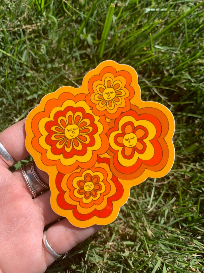 Glossy Groovy Flower Power Sticker - Etsy
