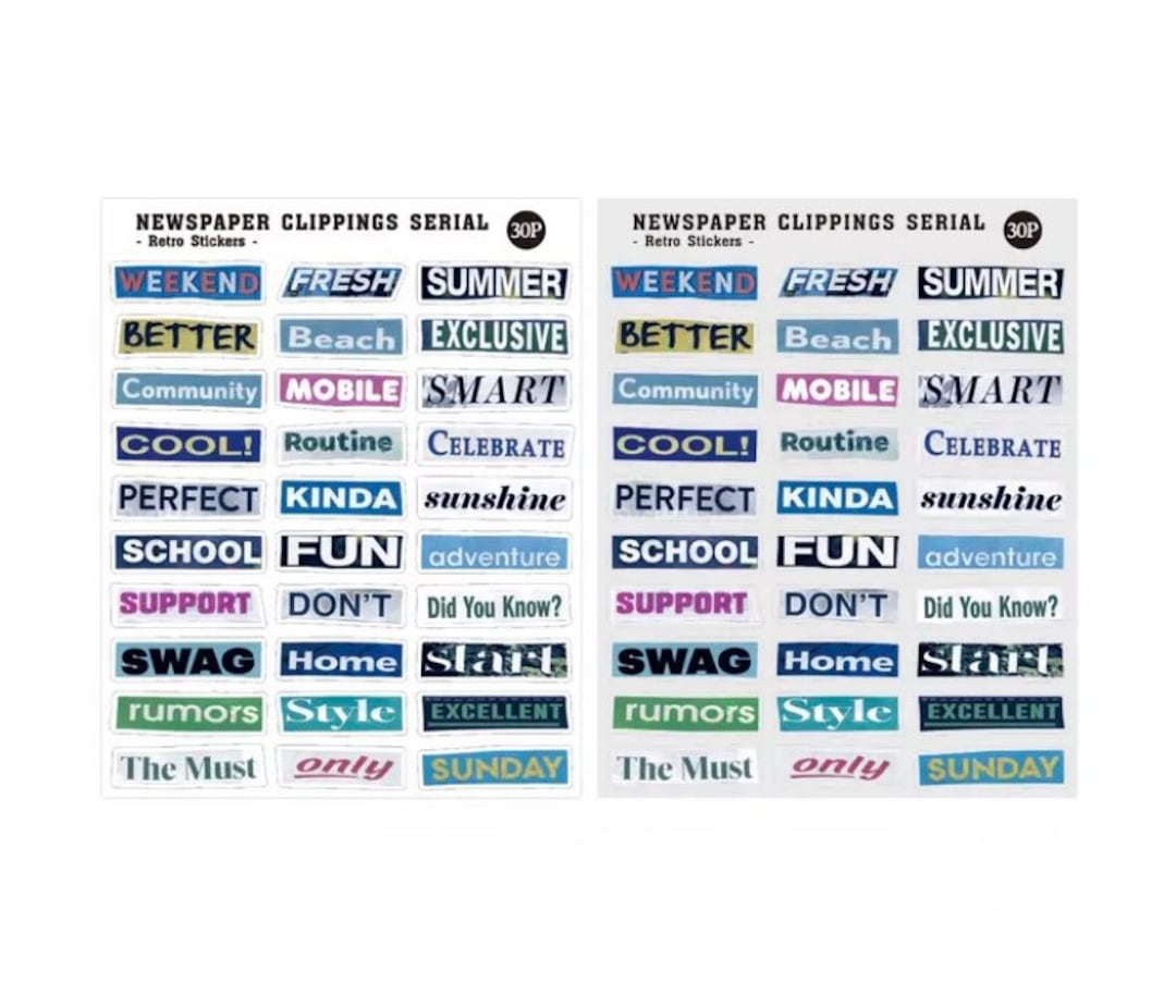 Vintage Newspaper/magazine Word Clipping Stickers, Junk Journal ...