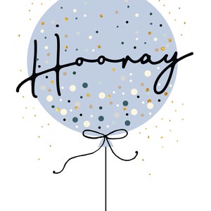 Hooray Blue Happy Birthday Confetti Balloon Card - Etsy Australia