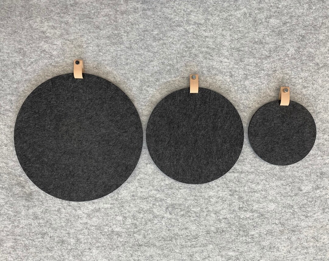 Circle Felt Pinboard With Natural Leather Hanger Ash Grey S M L - Etsy