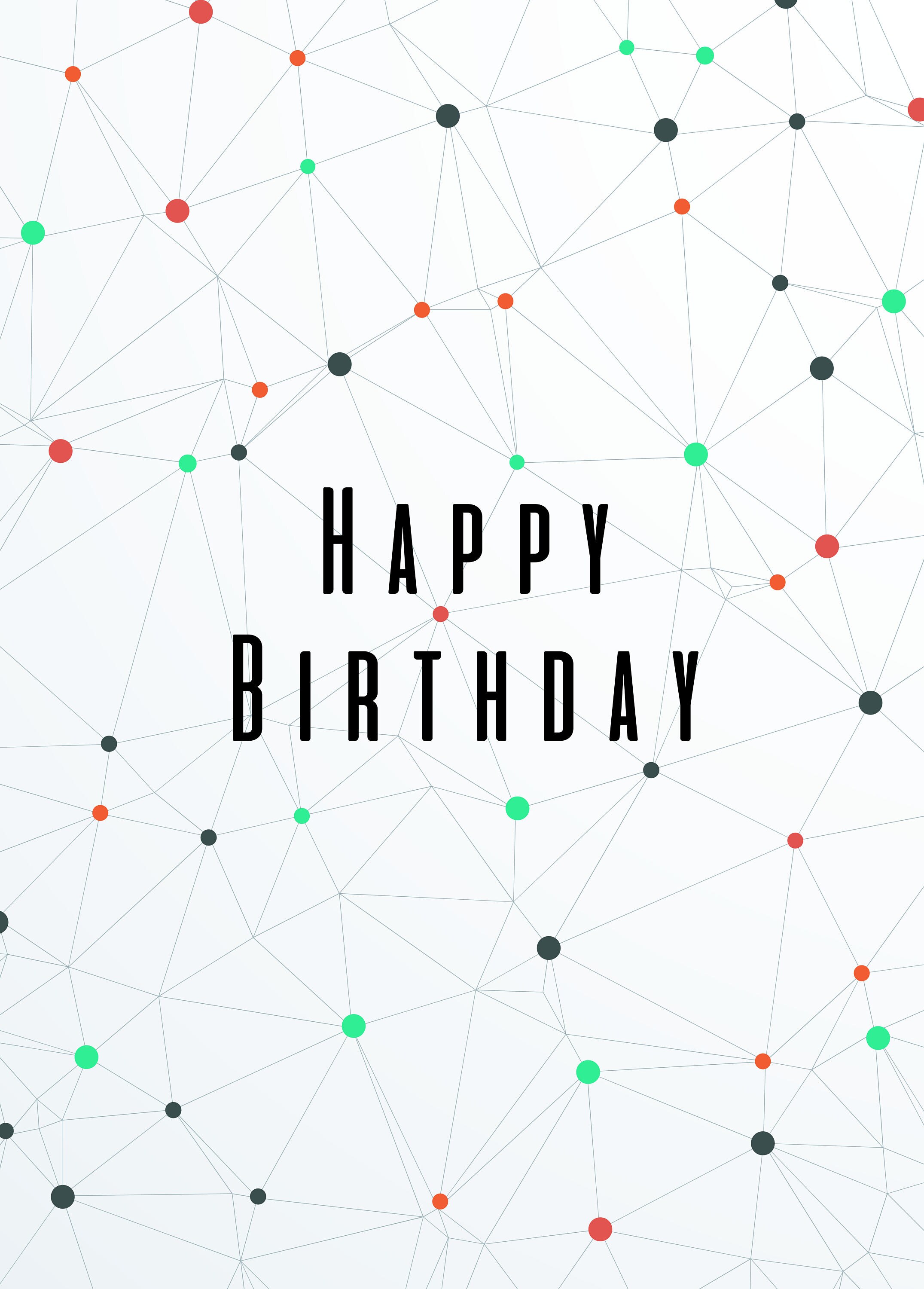 Geometric Happy Birthday Card W Coloured Dots and Black Line on White ...