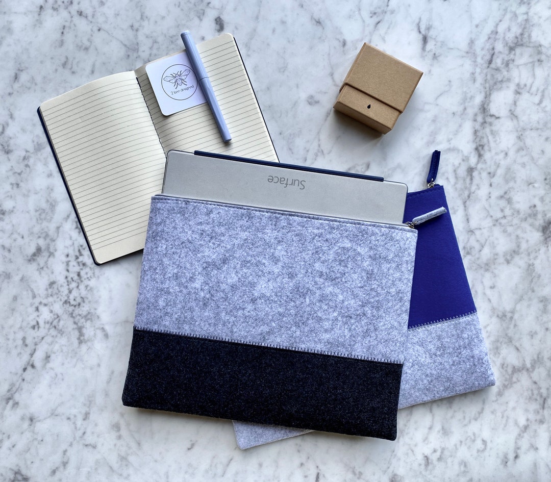 A4 Felt Two Tone Document Computer Sleeve Travel Bag Gift Silver Blue ...