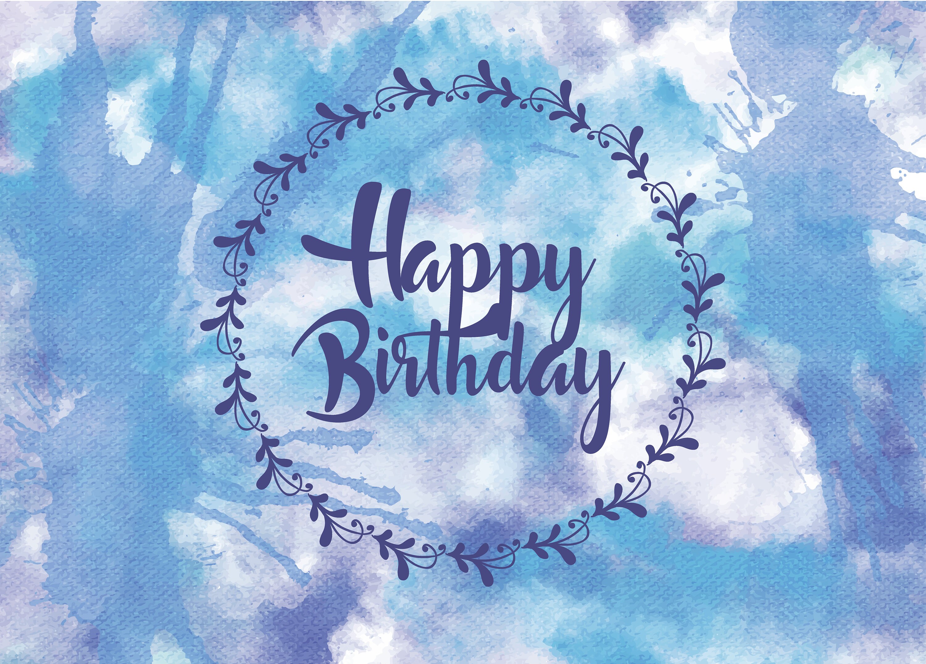 Blue Watercolour Happy Birthday Card - Etsy Polska