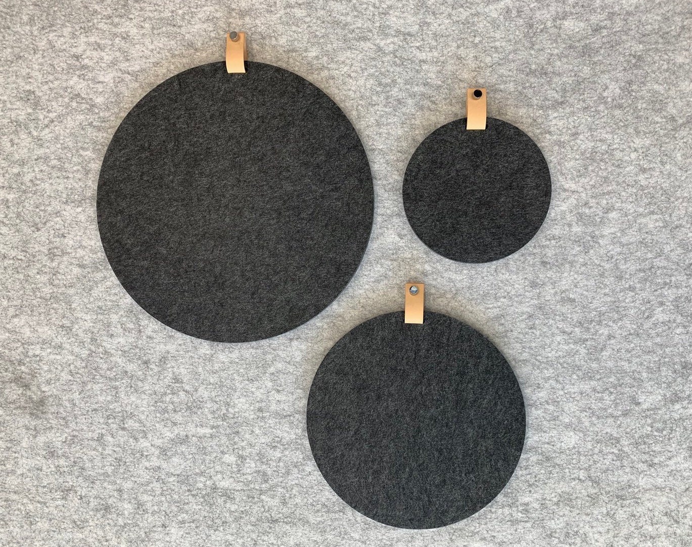 Circle Felt Pinboard With Natural Leather Hanger Ash Grey S M - Etsy ...