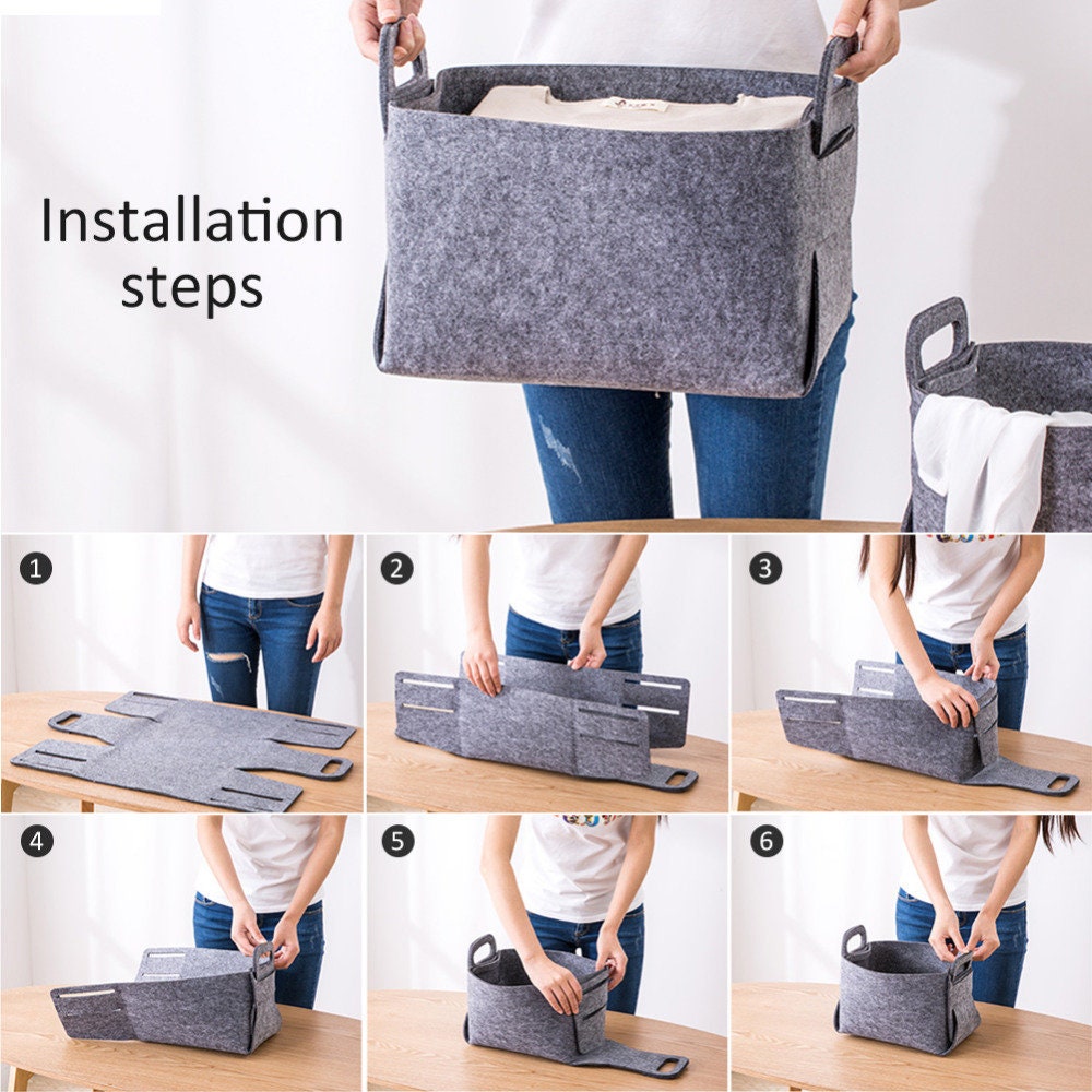 Silver Ash Grey Felt Storage Box Basket Flat Pack Organising | Etsy