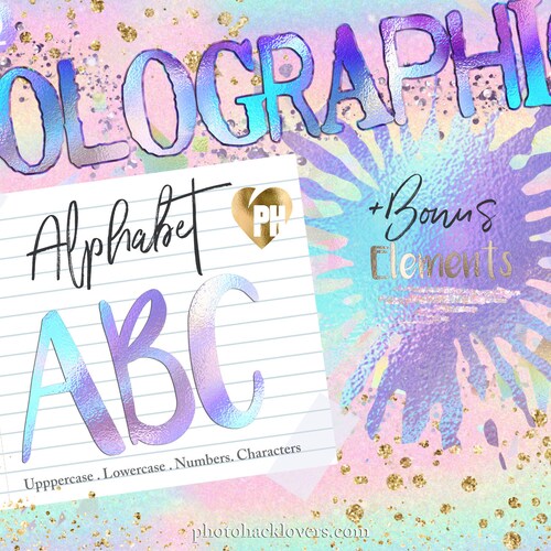 Holographic Digital Alphabet Clipart Rainbow Alphabet Clip | Etsy