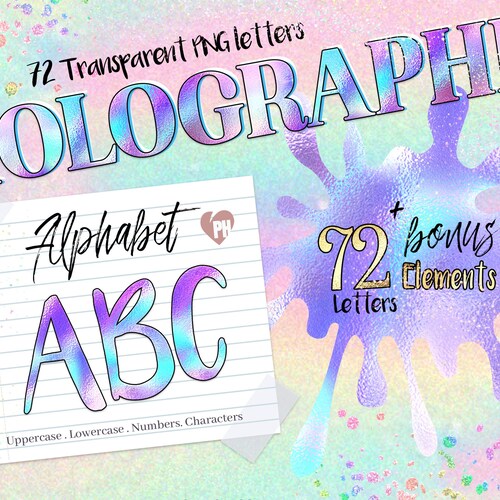 Holographic Digital Alphabet Clipart Rainbow Alphabet Clip - Etsy