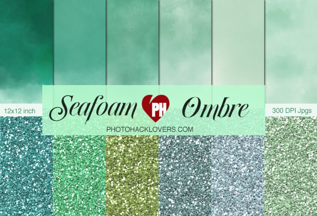 Mint Watercolor Ombre Digital Paper. Handpainted Blue, Green Watercolor ...