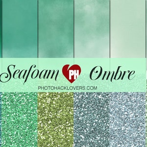Mint Watercolor Ombre Digital Paper. Handpainted Blue, Green Watercolor ...