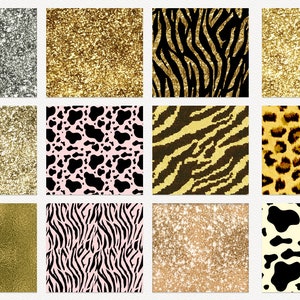 Glitter Animal Print Digital Backgrounds, Leopard Zebra Cheetah ...