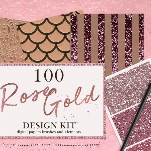 Navy and Rose Gold Foil Watercolor Digital Paper Watercolor | Etsy