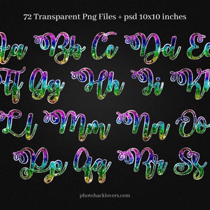 Rainbow Sequin Alphabet Clipart, Glitter Lettering Graphics, PNG PSD ...