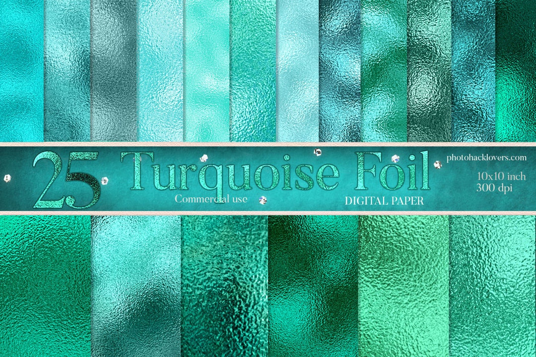 25 Turquoise Foil Digital Paper Pack, Teal Textures - Etsy