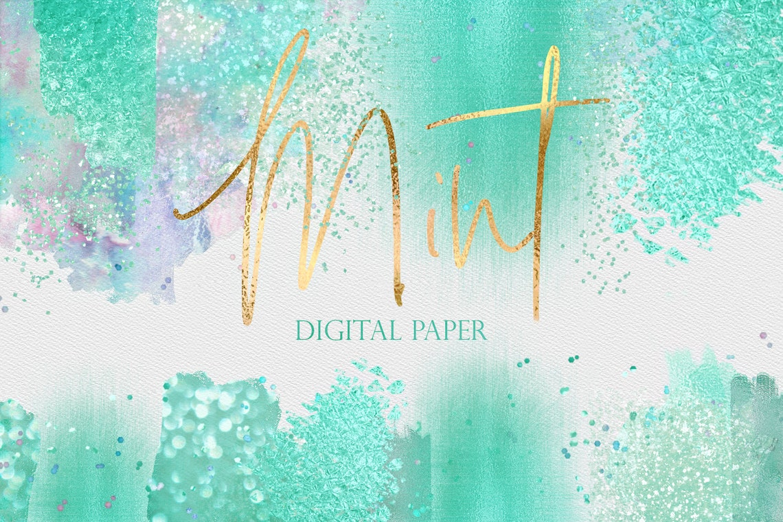 MINT Digital Paper Green Background Glitter Digital Paper | Etsy