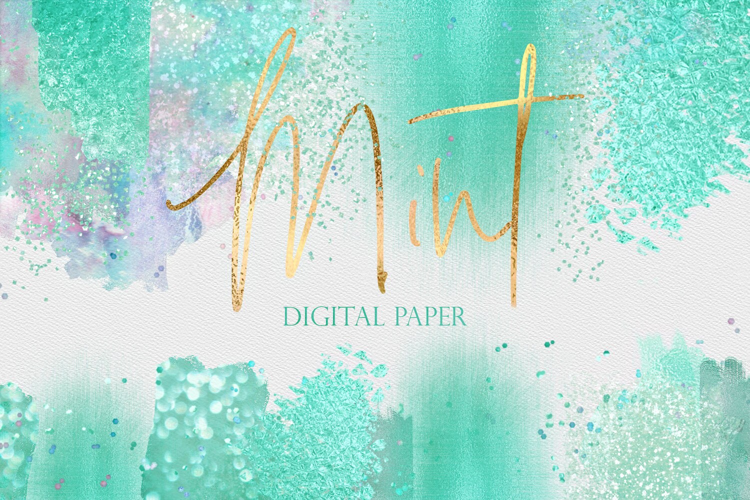 MINT Digital Paper Green Background Glitter Digital Paper - Etsy