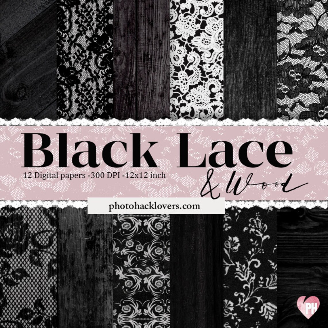 Black Lace DIGITAL PAPER Black and White Digital Paper Wood - Etsy
