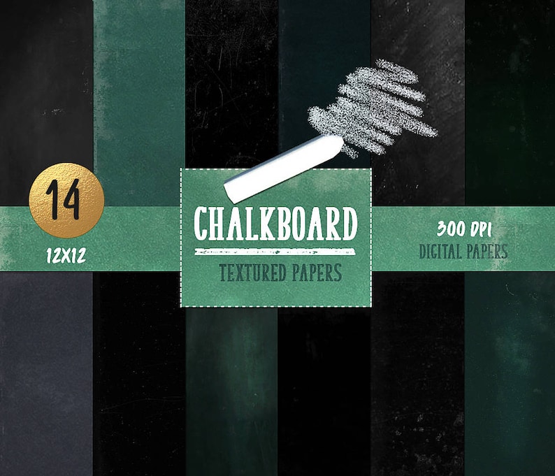 Chalkboard Digital Backgrounds, Black and Green Texture Patterns ...