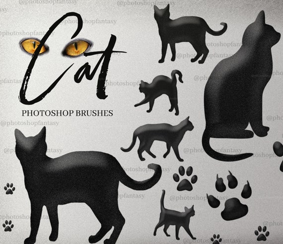 Digital Prints Art & Collectibles 11 Black cat stamp Photoshop brushes ...