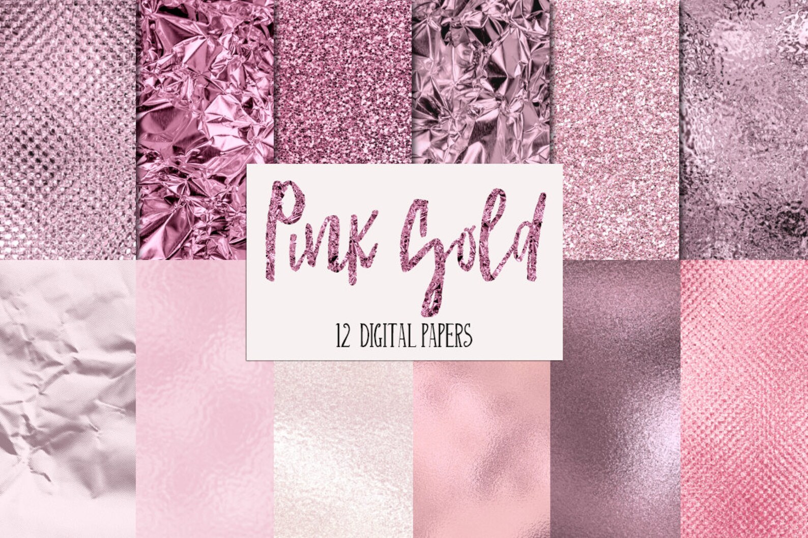 Rose Gold Glitter Digital Paper, Scrapbook Textures, Seamless ...