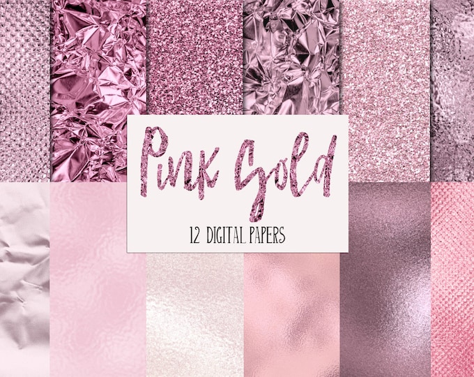 Pink and Gold Glitter Digital Paper, Seamless Patterns (digital ...