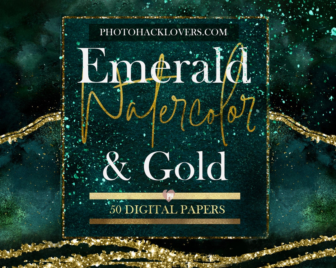Emerald Green and Gold Watercolor Textures, Luxury Marble Digital Pack ...