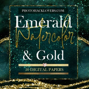 Emerald Green and Gold Watercolor Textures, Luxury Marble Digital Pack ...