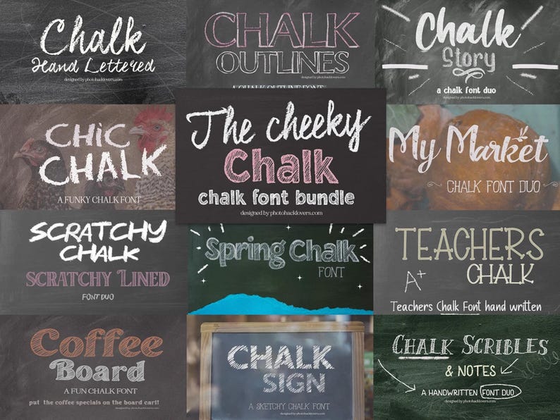 Cheeky Chalk Font Bundle, 12 Handmade Fonts, Commercial Use Instant ...
