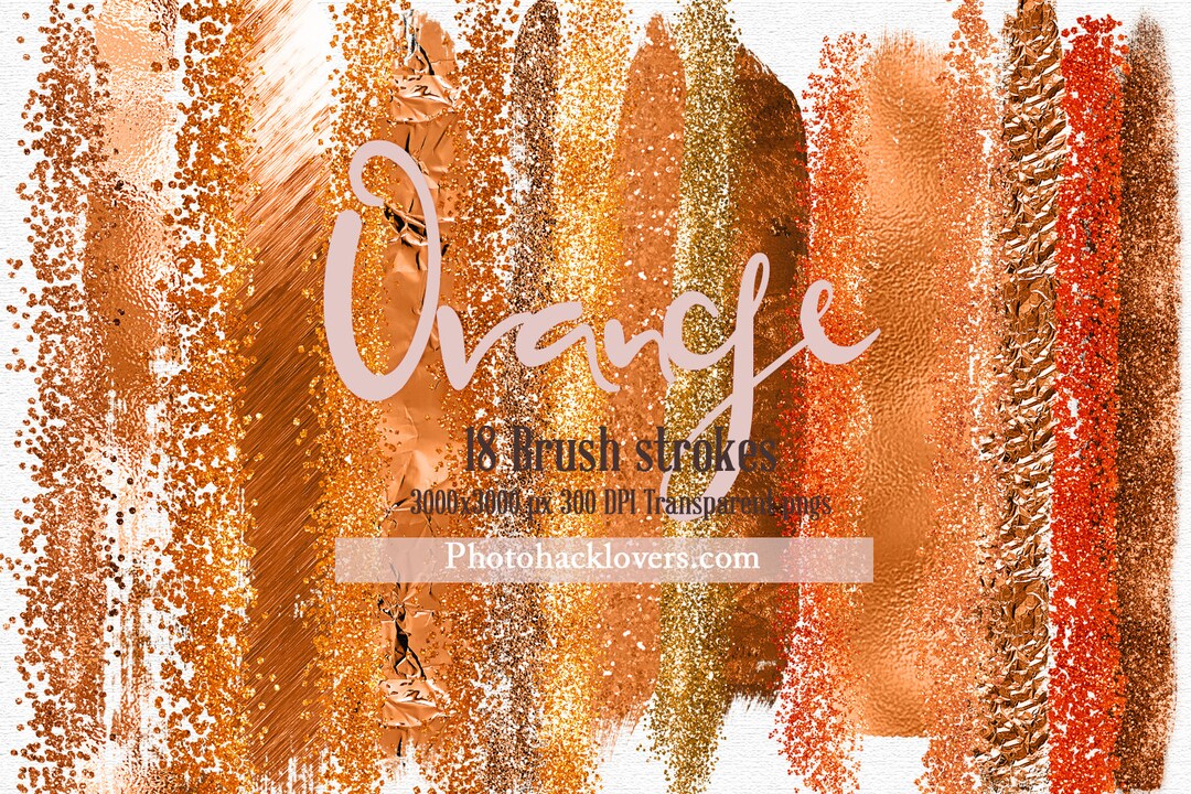 Orange Glitter Brush Stroke Clipart Acrylic Graphic Elements PNG ...