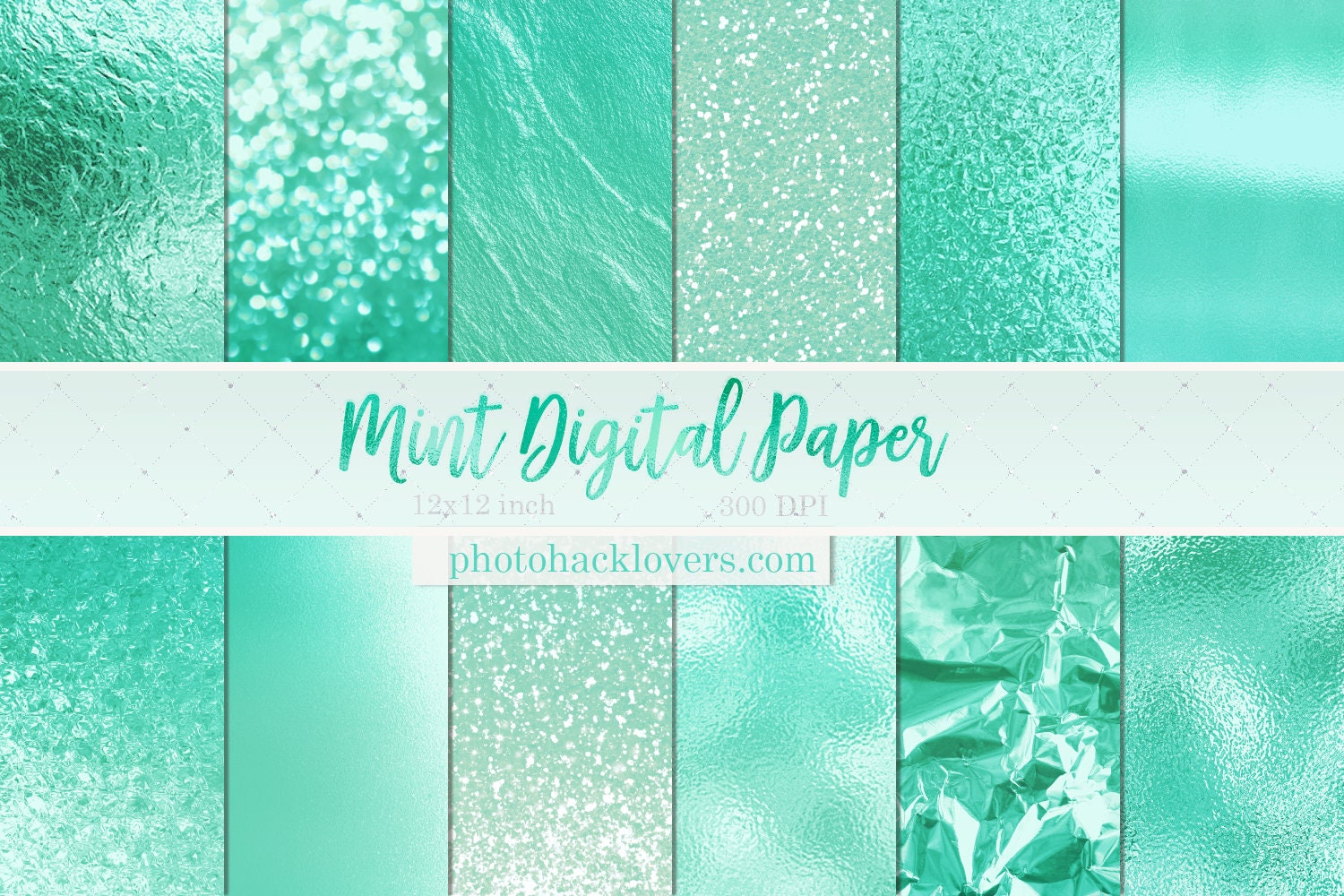 Mint Green Digital Paper Aqua Mint Digital Paper Glitter - Etsy