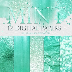 Mint Green Digital Paper - Aqua Mint Digital Paper - Glitter Digital ...