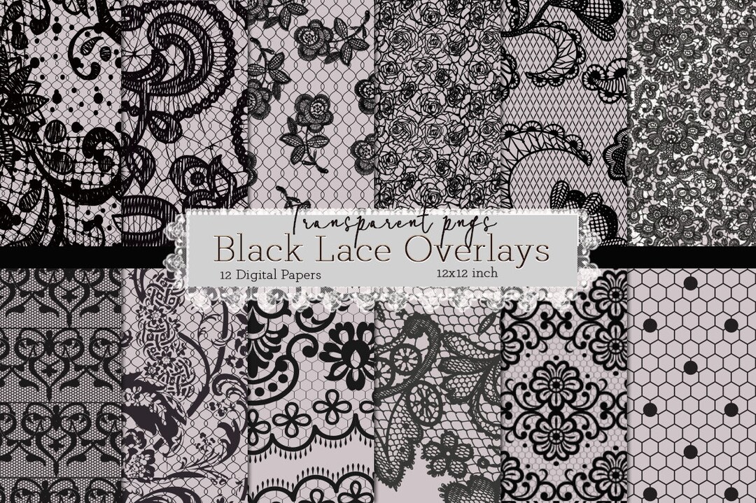 Black Lace Overlays, Transparent Digital Paper Scrapbooking Clip Art ...