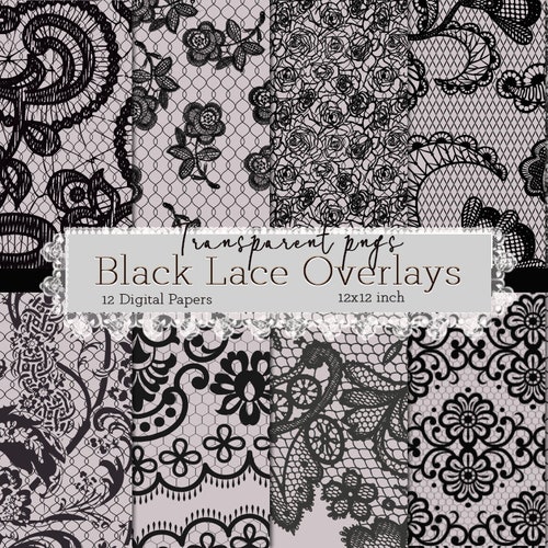 Black Lace Overlays Transparent Digital Paper Scrapbooking - Etsy